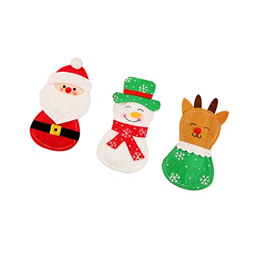 PRETYZOOM 3 pcs Pockets Elk Decoration Holder Holiday Cultlery Color Storage Forks Bags Party Christmas Assorted Elements Table Knife for Claus Dinner Reindeer Without Mini Tableware Santa
