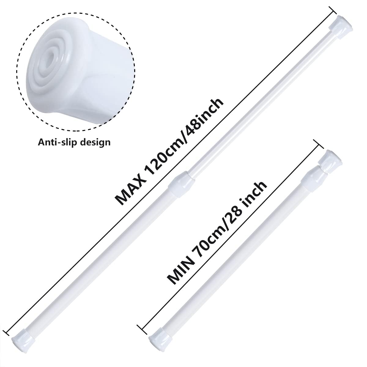 Goodtou 5 Pack Spring Tension Rods for Windows 28 to 48 Inch Adjustable White Tension Curtain Rods No Drilling Small Spring Loaded Curtain Rods for Closet Cupboard Bar
