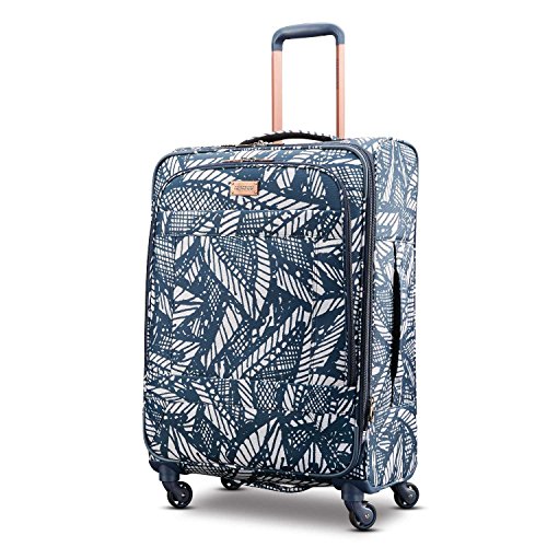 American Tourister Belle Voyage Softside Luggage with Spinner Wheels, Floral Indigo Sand, Checked-Medium 25-Inch