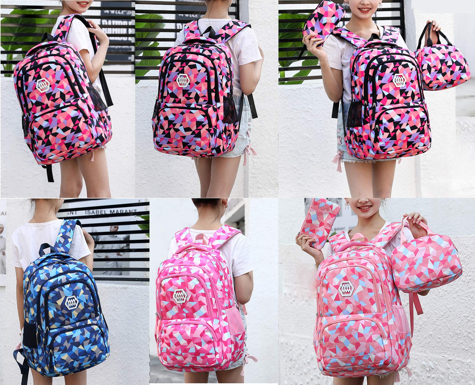 JiaYou Girl Geometric Printed Primary Junior High University School Bag Bookbag Backpack(2# Purple,35 L)