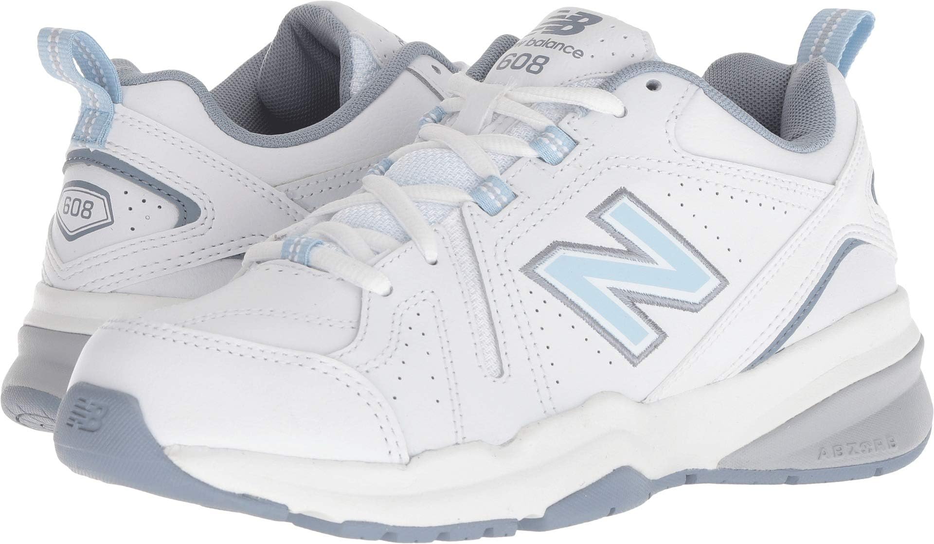 New Balance Women's 608 V5 Casual Comfort Cross Trainer, White/Light Blue, 7.5 Narrow