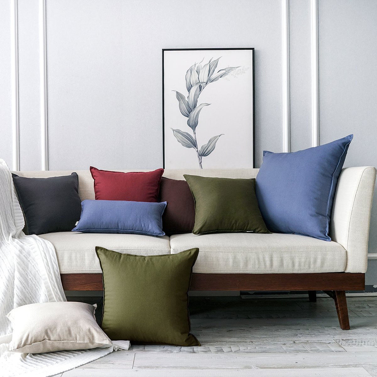 Jeanerlor Cotton Linen Square Decorative Throw Pillow Case Cushion Cover with Twin Needles Stitch on Edge,for Wedding Party Gift Car 12"x20"(30 x 50cm), Olive Green