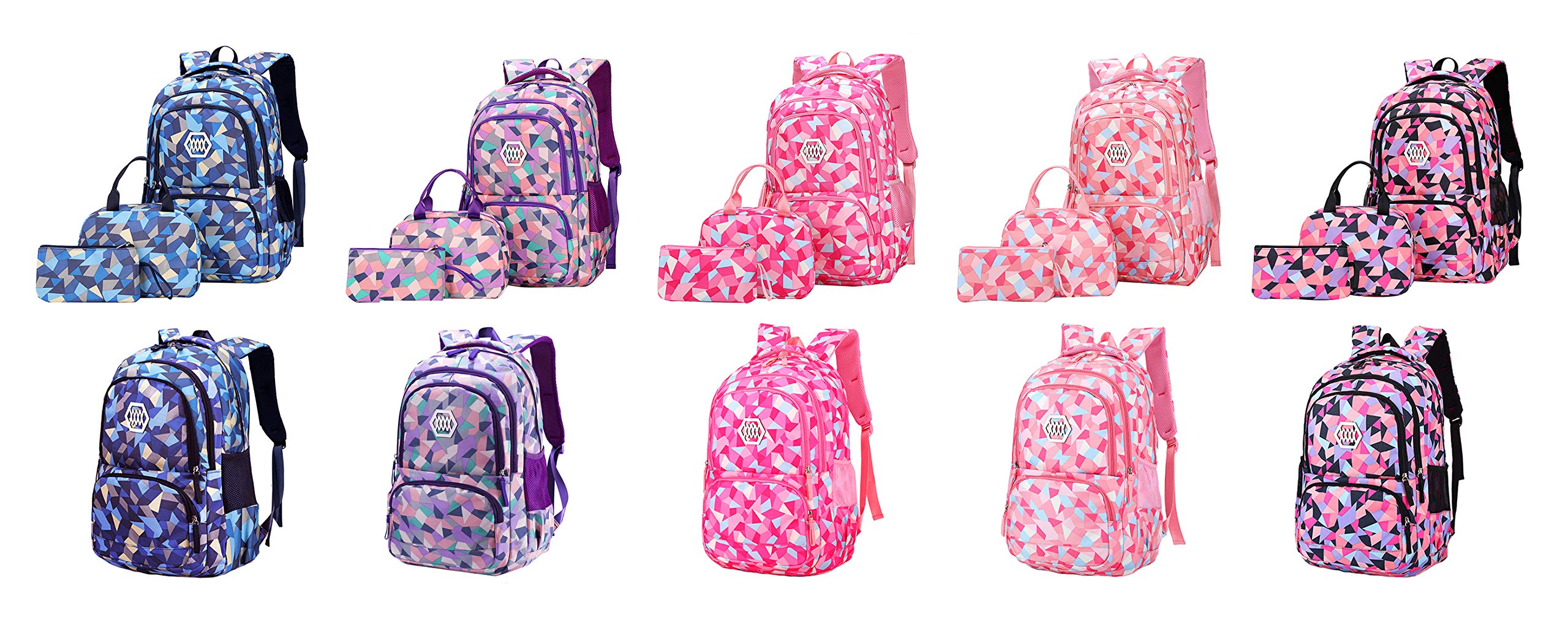 JiaYou Girl Geometric Printed Primary Junior High University School Bag Bookbag Backpack(2# Purple,35 L)