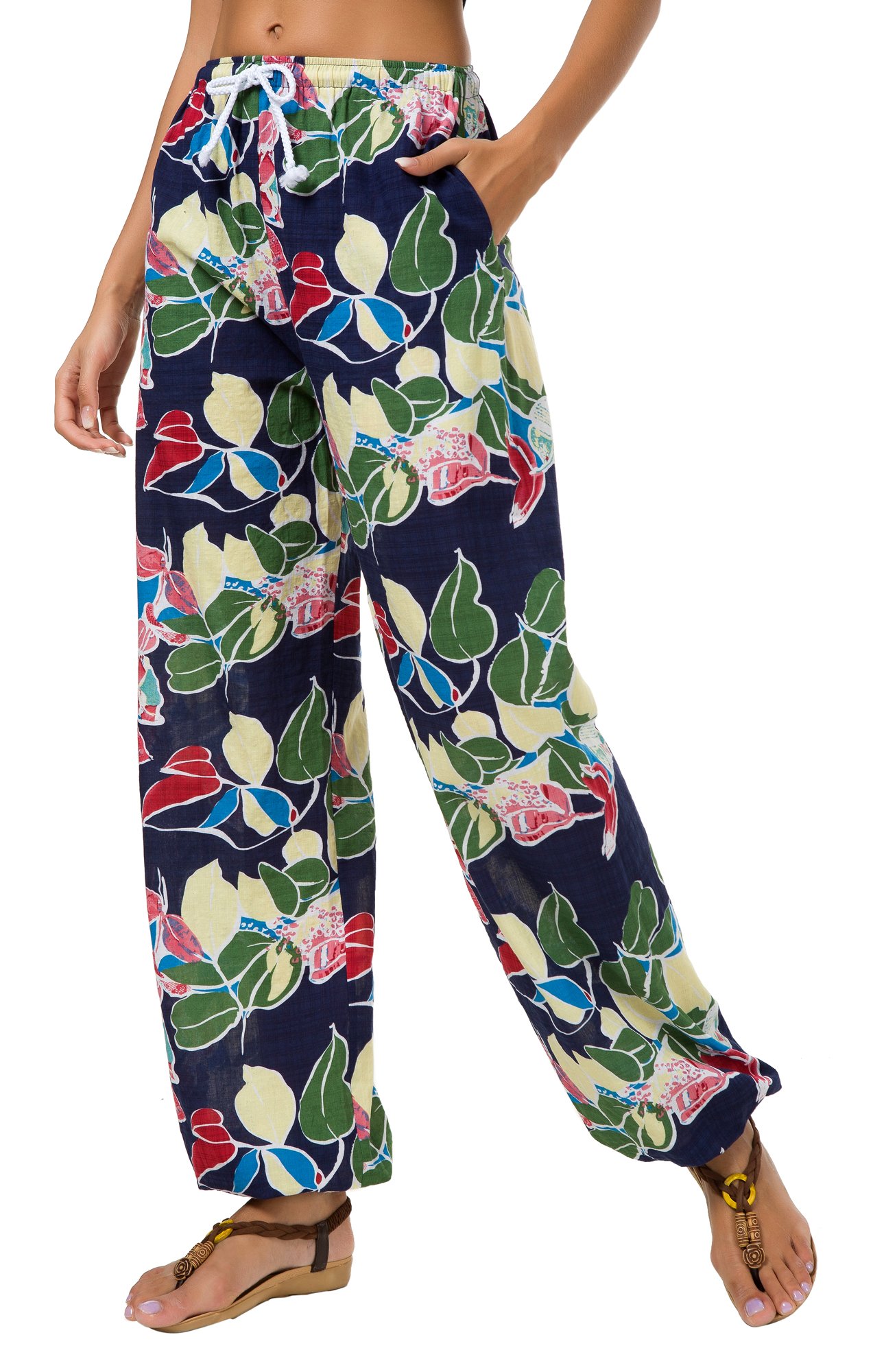 Urban CoCo Women's Floral Print Boho Pants Harem Pants Jogger Pants (# 12, XL)