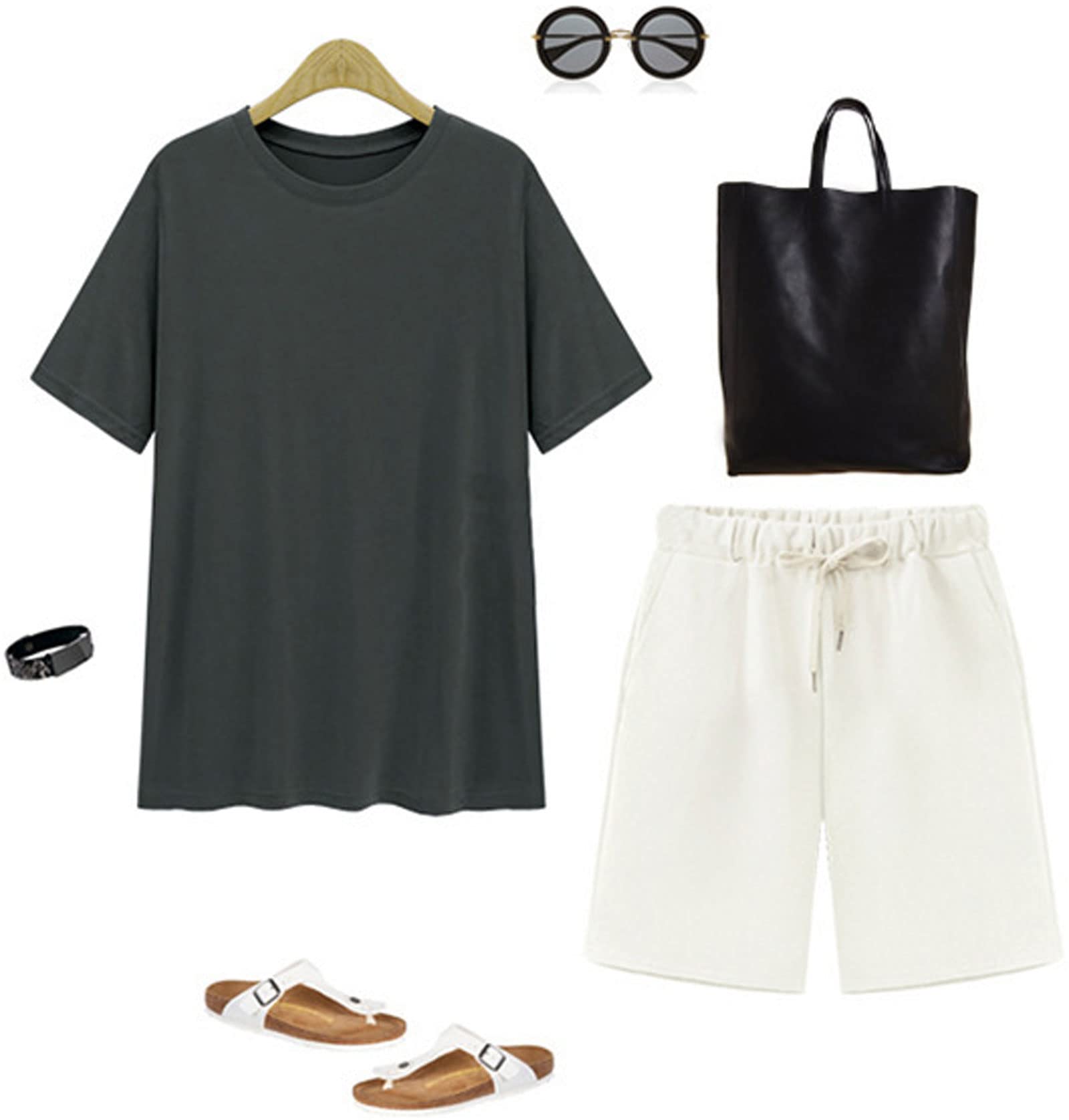 HOW'ON Women's Soft Knit Elastic Waist Jersey Casual Bermuda Shorts with Drawstring Grey XL