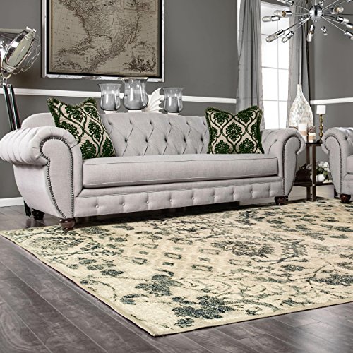 BNM Indoor Large Area Rug with Jute Backing, Great for Entryway, Living Room, Kitchen, Dorm, Bedroom, Hallway, Perfect for Hardwood Floors, Vintage Floral Damask Rug, 8' x 10', Ivory
