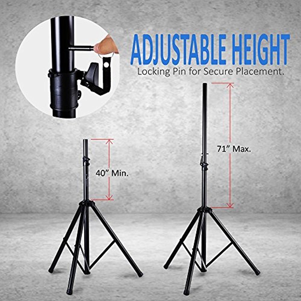 Pyle Universal Dual PA DJ Tripod 2 Speaker Stand Kit with Adjustable Height & Storage Bag Constructed with Heavy Duty Durable Steel & Lightweight for Easy Mobility Safety PIN Screw Locks PSTK107,Black