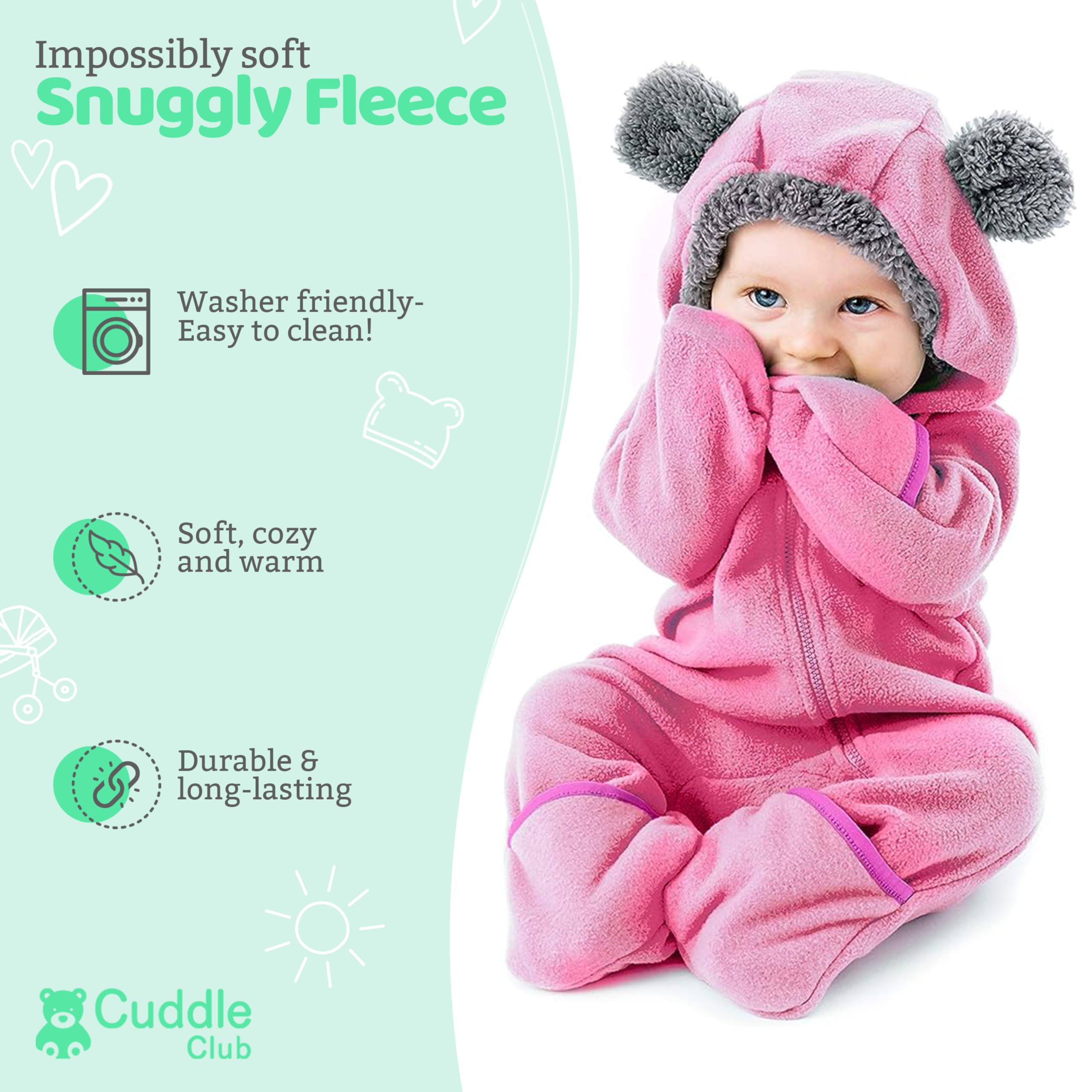 Fleece Baby Bunting Bodysuit – Infant One Piece Kids Hooded Romper Outerwear Toddler Jacket