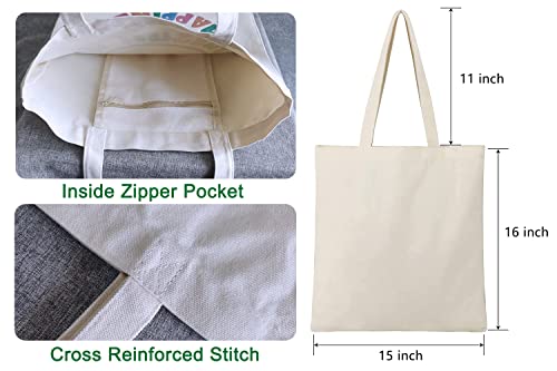 Kimoli Canvas Tote Bag with Inner Pocket Aesthetic Reusable Grocery Shopping Bags School Shoulder Bag Book Tote Gifts