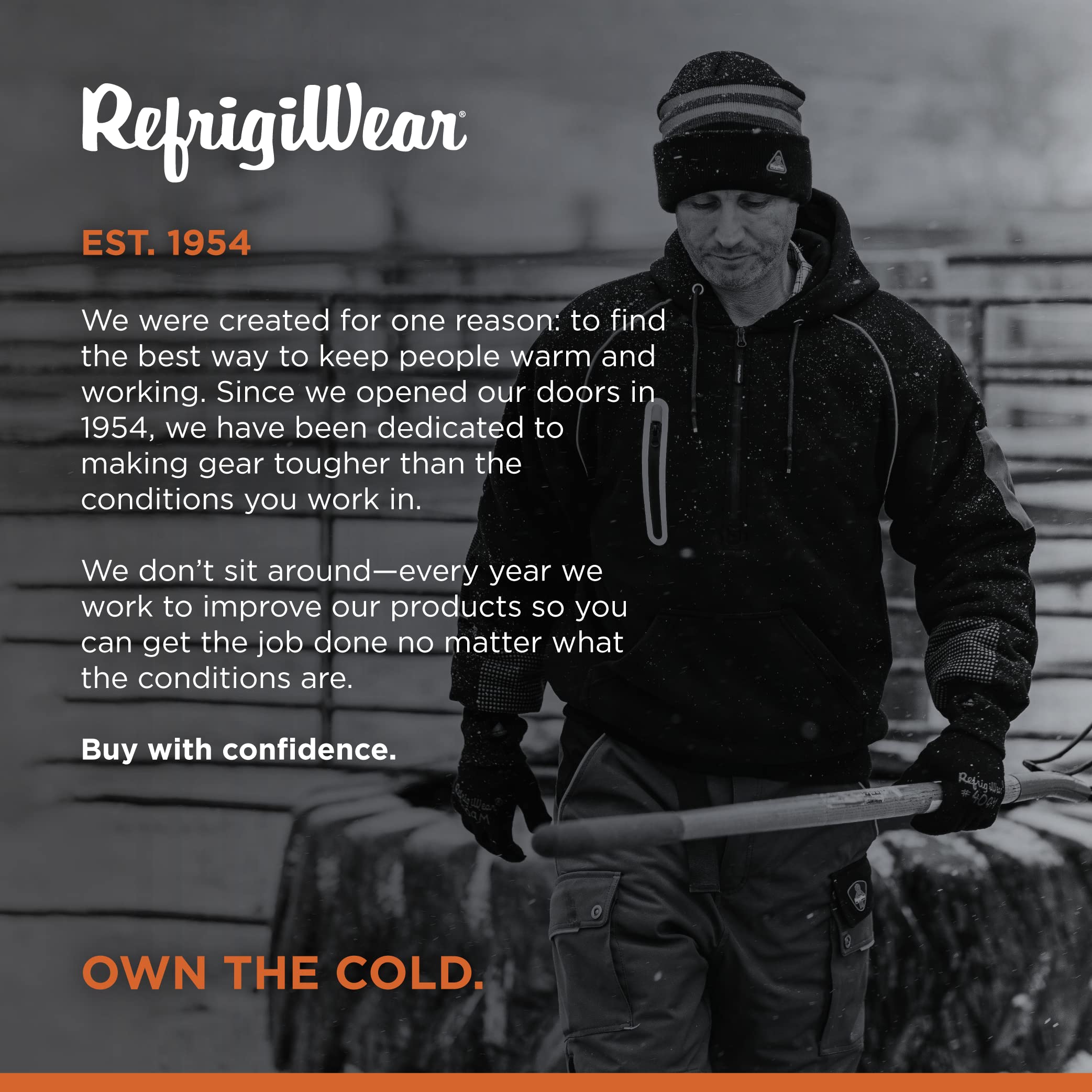 RefrigiWear PolarForce Pullover Sweatshirt, Insulated Hoodie, (Black), (Large)