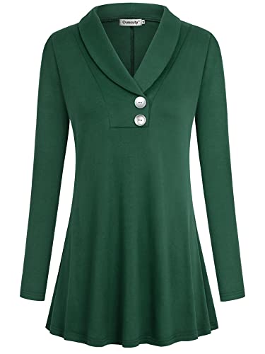 Ouncuty Women Fall Tunics,Womens Long Sleeve Fashion Tunic Tops 2024 Formal Maternity Blouses Shirts V Neck Dresses for Leggings Ladies Gifts Christmas Sweatshirts Pullover Green Large