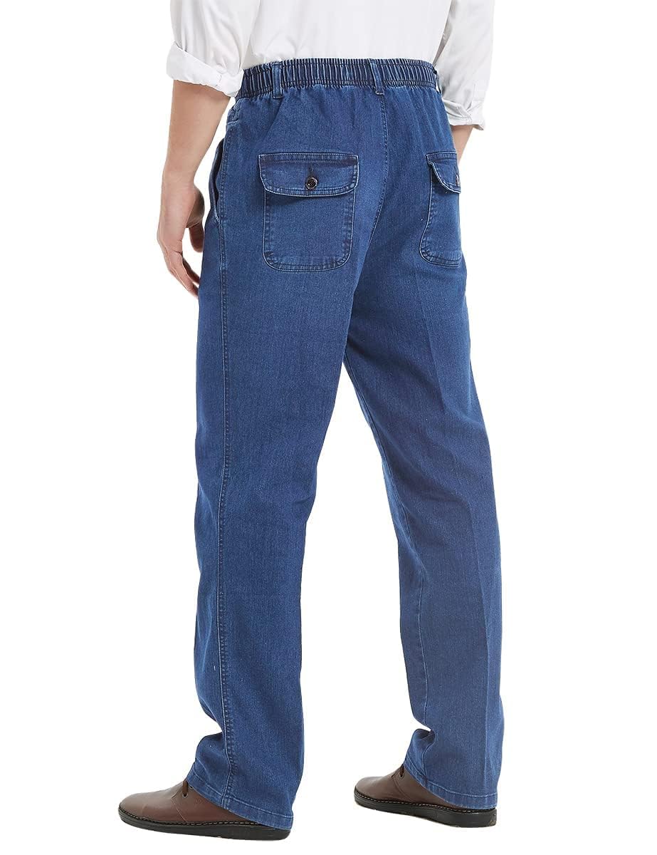 IDEALSANXUN Mens Elastic Waist Jeans Light Blue Jeans Relaxed Fit Stretch Jeans(Light Blue, 36x32)
