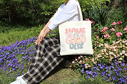 Kimoli Canvas Tote Bag with Inner Pocket Aesthetic Reusable Grocery Shopping Bags School Shoulder Bag Book Tote Gifts