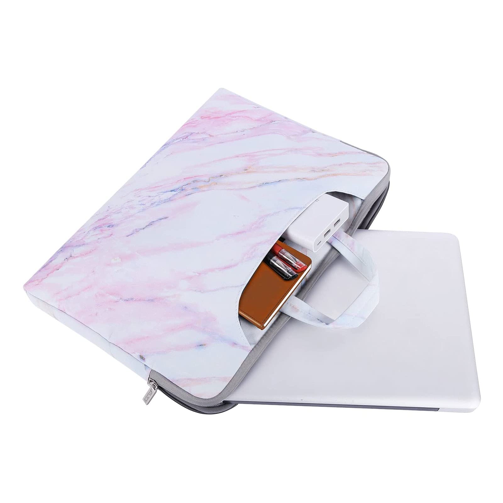 MOSISO Laptop Shoulder Bag Compatible with MacBook Air 15 inch M2 A2941 2023/Pro 15 A1990 A1707,15 Surface Laptop 4/3,HP Chromebook 14, Canvas Cross Grain Marble Carrying Briefcase Sleeve