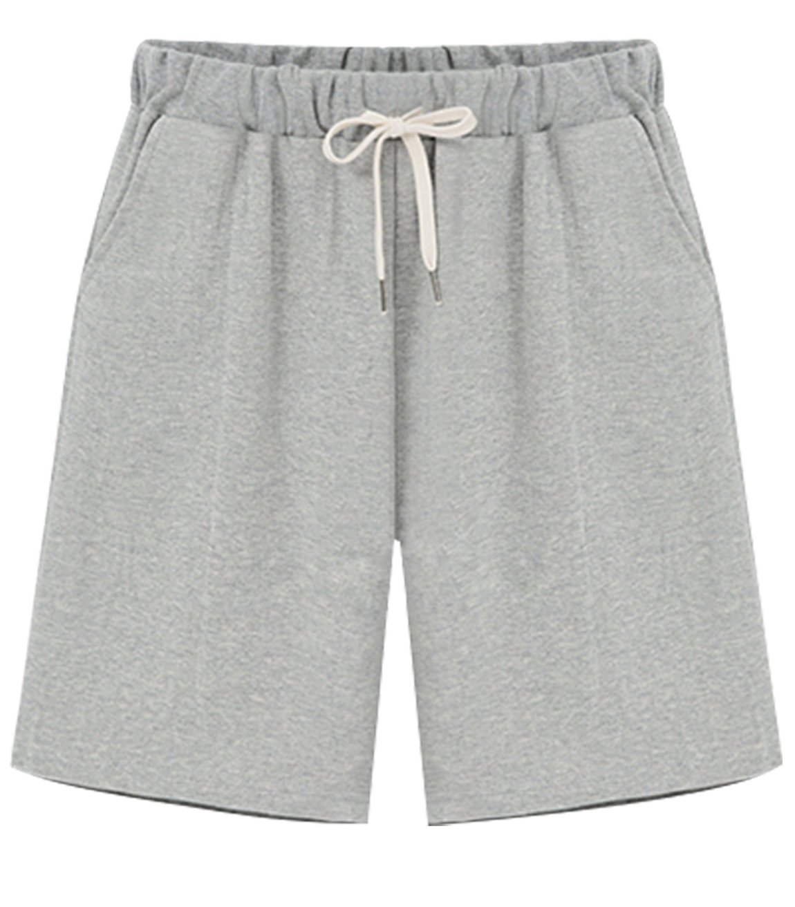 HOW'ON Women's Soft Knit Elastic Waist Jersey Casual Bermuda Shorts with Drawstring Grey XL