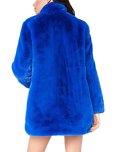 Remelon Womens Long Sleeve Winter Warm Lapel Fox Faux Fur Coat Jacket Overcoat Outwear with Pockets Blue L