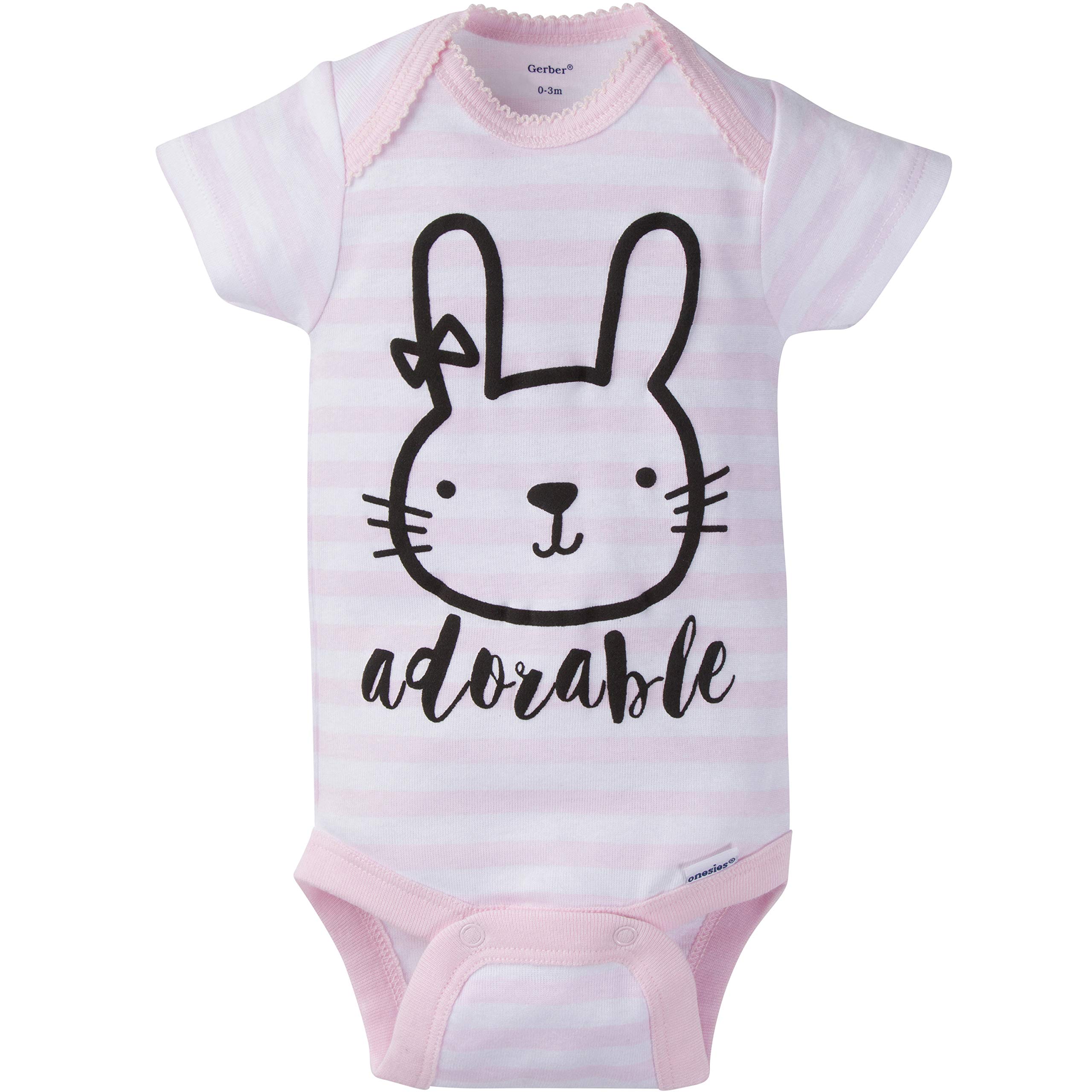 Gerber Baby Girl's 8-Pack Short Sleeve Onesies Bodysuits, Pink Bunny, Preemie