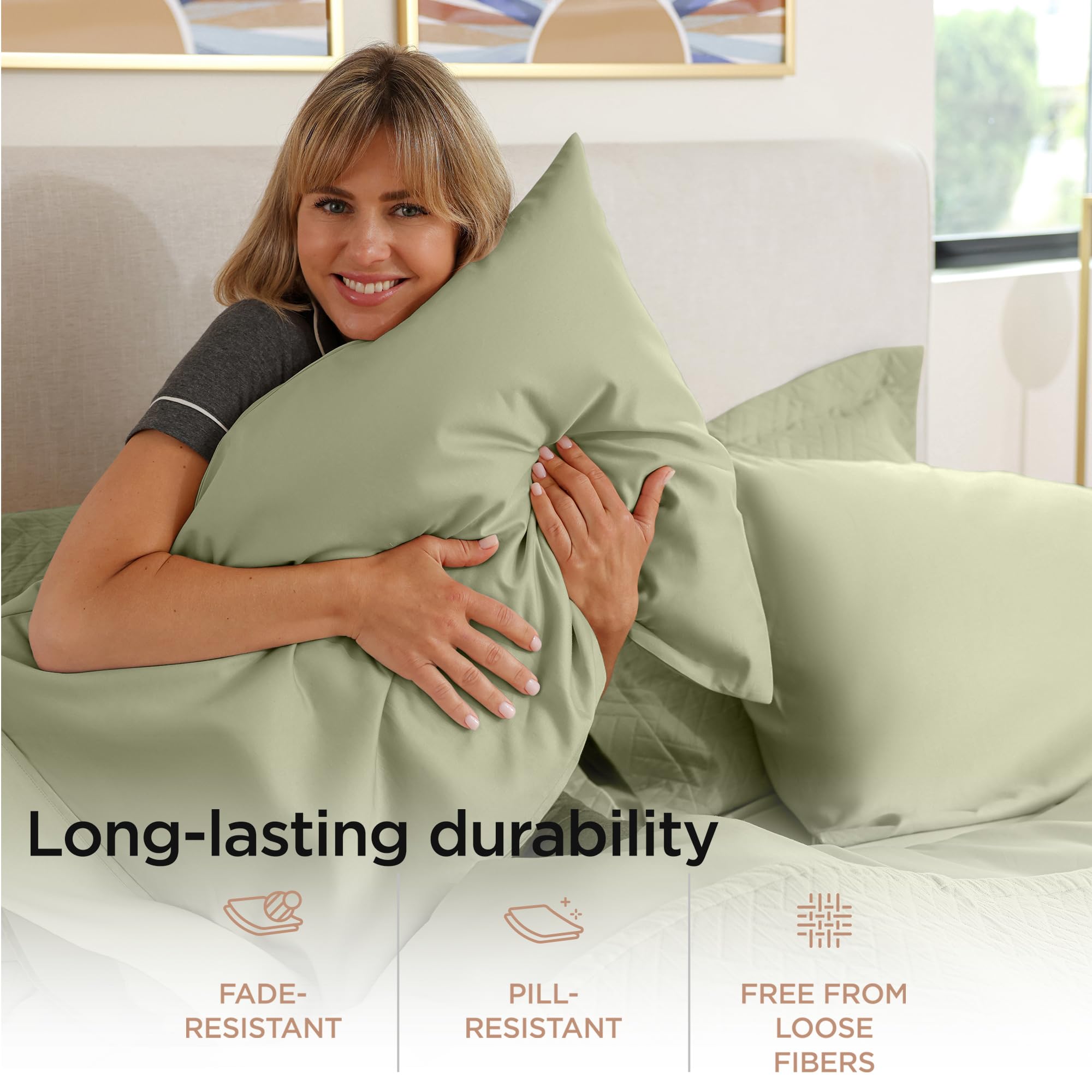 Threadmill Egyptian Cotton Full Size Sheet Set | 100% Certified Egyptian Cotton Sheets for Full Size Bed | Full Bed Sheets Set 16" Deep Pocket | Soft Sateen 4-Piece Cooling Bedding Set | Sage Green