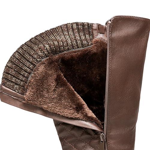 DREAM PAIRS Women's Faux Fur Knee High Boot Round Toe Fall Winter Boots,Size 10,Brown,URVA