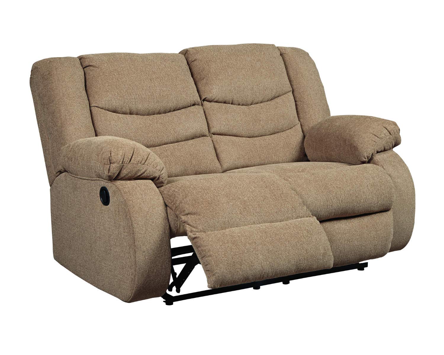 Signature Design by Ashley Tulen Modern Manual Pull Tab Reclining Loveseat, Light Brown