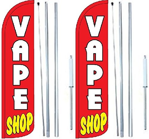 OnPoint Wares Vape Shop King Flag Sign With Complete Hybrid Pole set - Pack of 2 | 3 ft x 11.5 ft Heavy Duty Vape Shop Flags Advertising Marketing Sign | Weatherproof Polyester Flags for Business Advertising (Complete Hybrid Set)