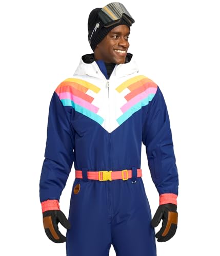 Tipsy Elves Men's Blue and White Santa Fe Shredder Ski Suit from Size X-Large