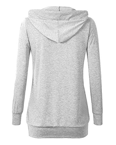 VOIANLIMO Women's Sweatshirts Long Sleeve Button V-Neck Pockets Pullover Hoodies Silver XL