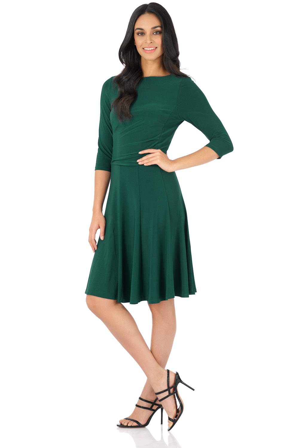 Rekucci Women's Flippy Fit N' Flare Dress with 3/4 Sleeves (14, Hunter Green)