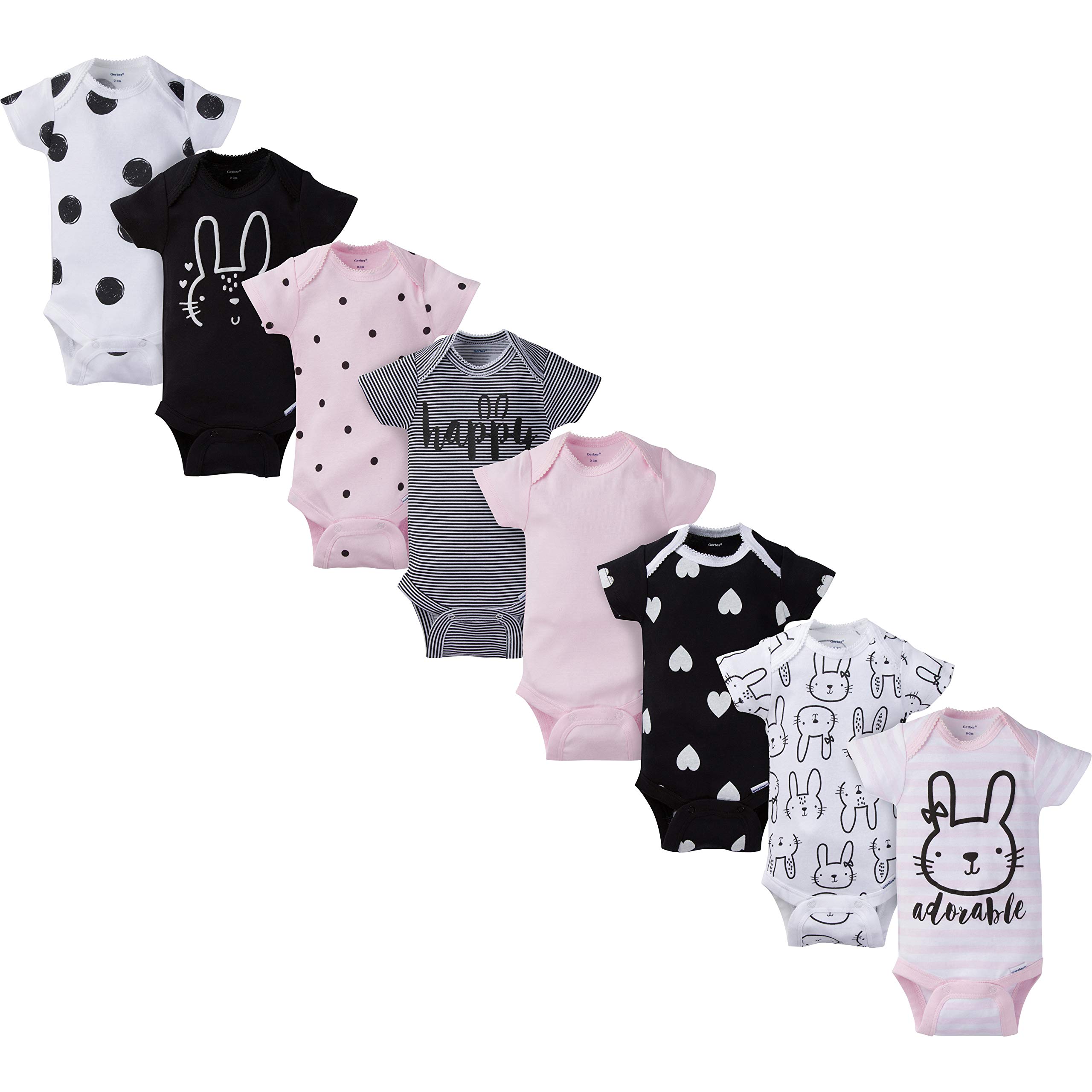 Gerber Baby Girl's 8-Pack Short Sleeve Onesies Bodysuits, Pink Bunny, Preemie