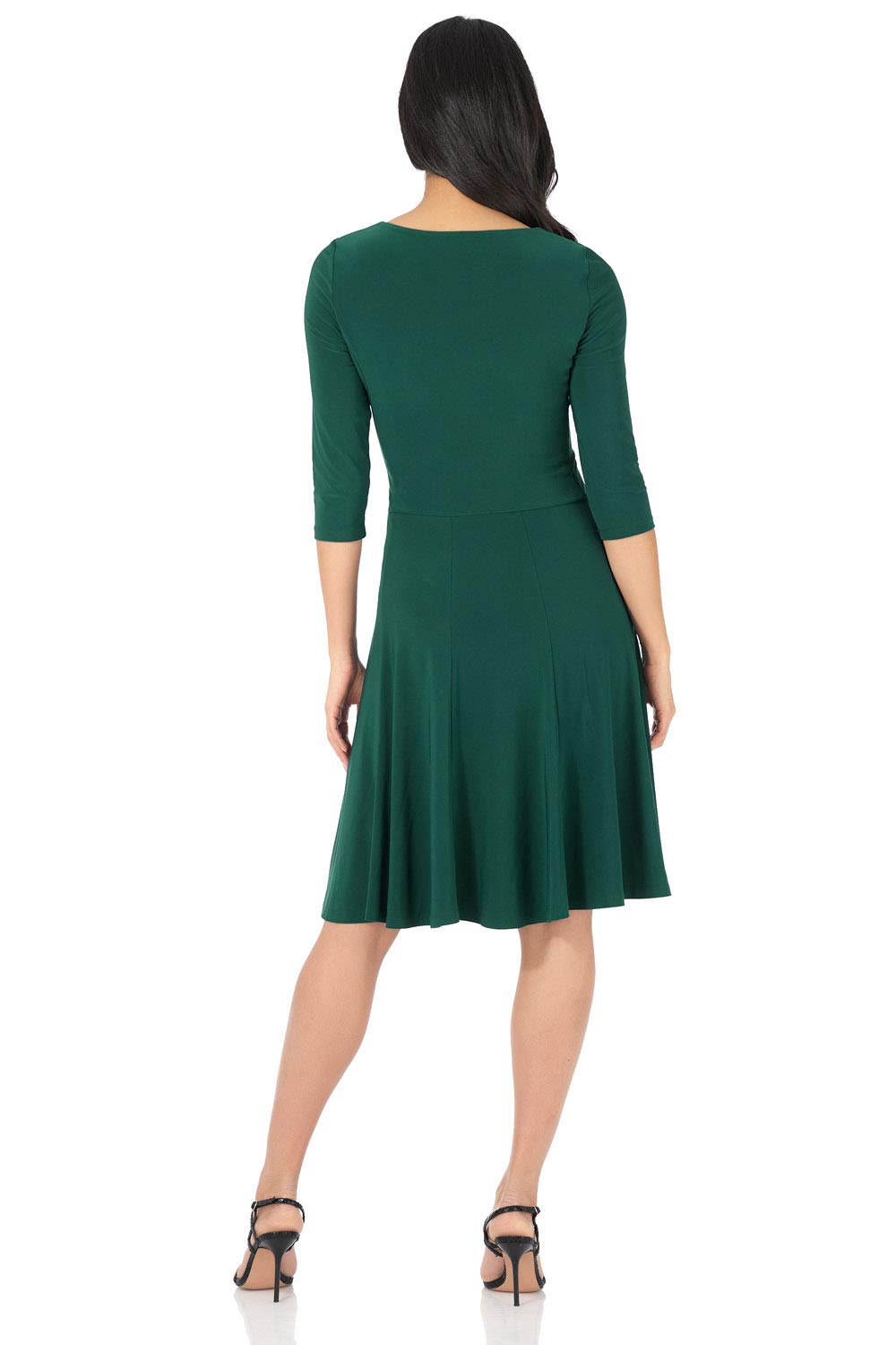 Rekucci Women's Flippy Fit N' Flare Dress with 3/4 Sleeves (14, Hunter Green)