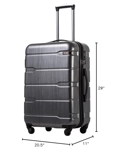 Coolife Luggage Expandable(only 28") Suitcase PC+ABS Spinner Built-In TSA lock 20in 24in 28in Carry on (Charcoal., L(28in).)