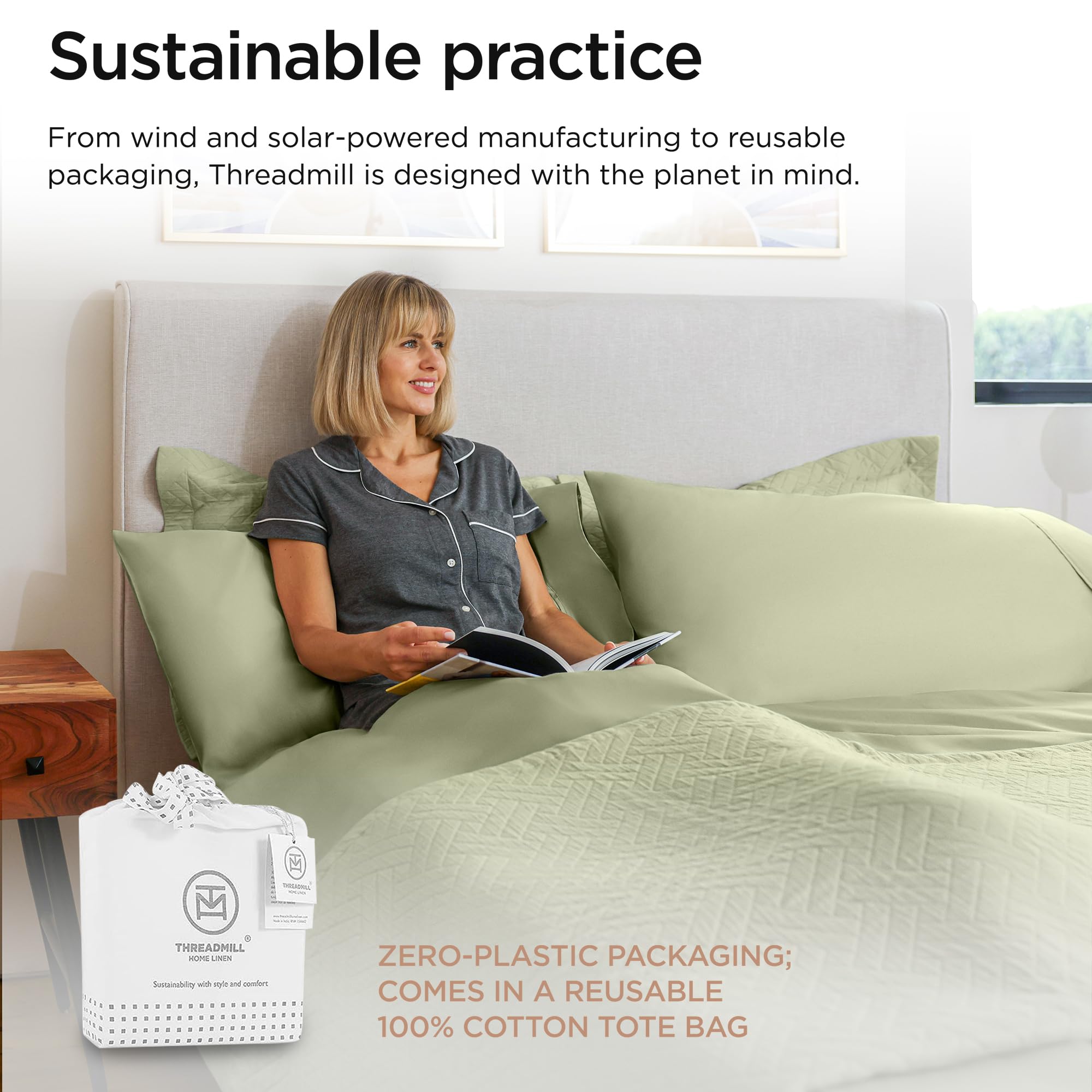 Threadmill Egyptian Cotton Full Size Sheet Set | 100% Certified Egyptian Cotton Sheets for Full Size Bed | Full Bed Sheets Set 16" Deep Pocket | Soft Sateen 4-Piece Cooling Bedding Set | Sage Green