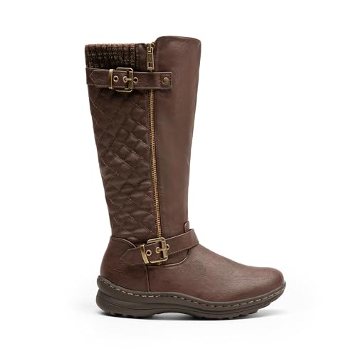 DREAM PAIRS Women's Faux Fur Knee High Boot Round Toe Fall Winter Boots,Size 10,Brown,URVA