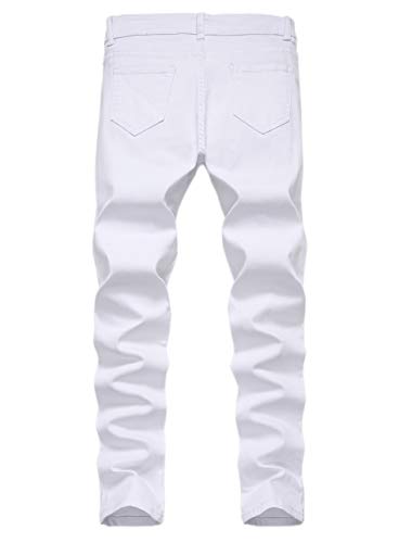 Kihatwin Boy's Skinny Ripped Jeans Slim Fit Distressed Zipper Pants with Holes White 12