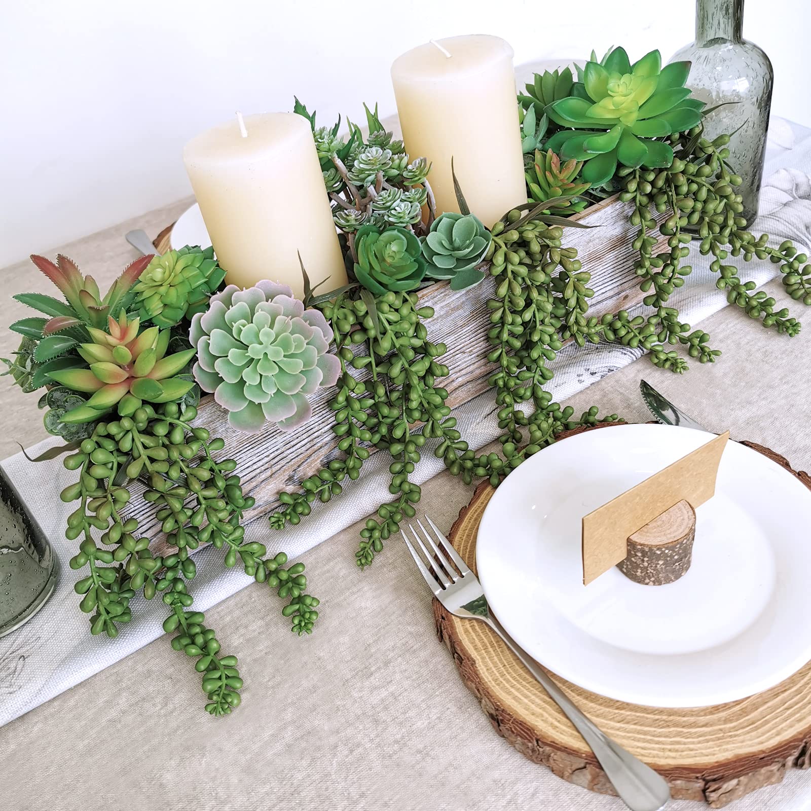 Supla 4 pcs Artificial Hanging Succulents Faux Burro's Tail Picks Trailing String of Pearls Succulent Greenery Sprays 13.4" L for Basket Planter Centerpiece Floral Arrangement Indoor Outdoor Decor