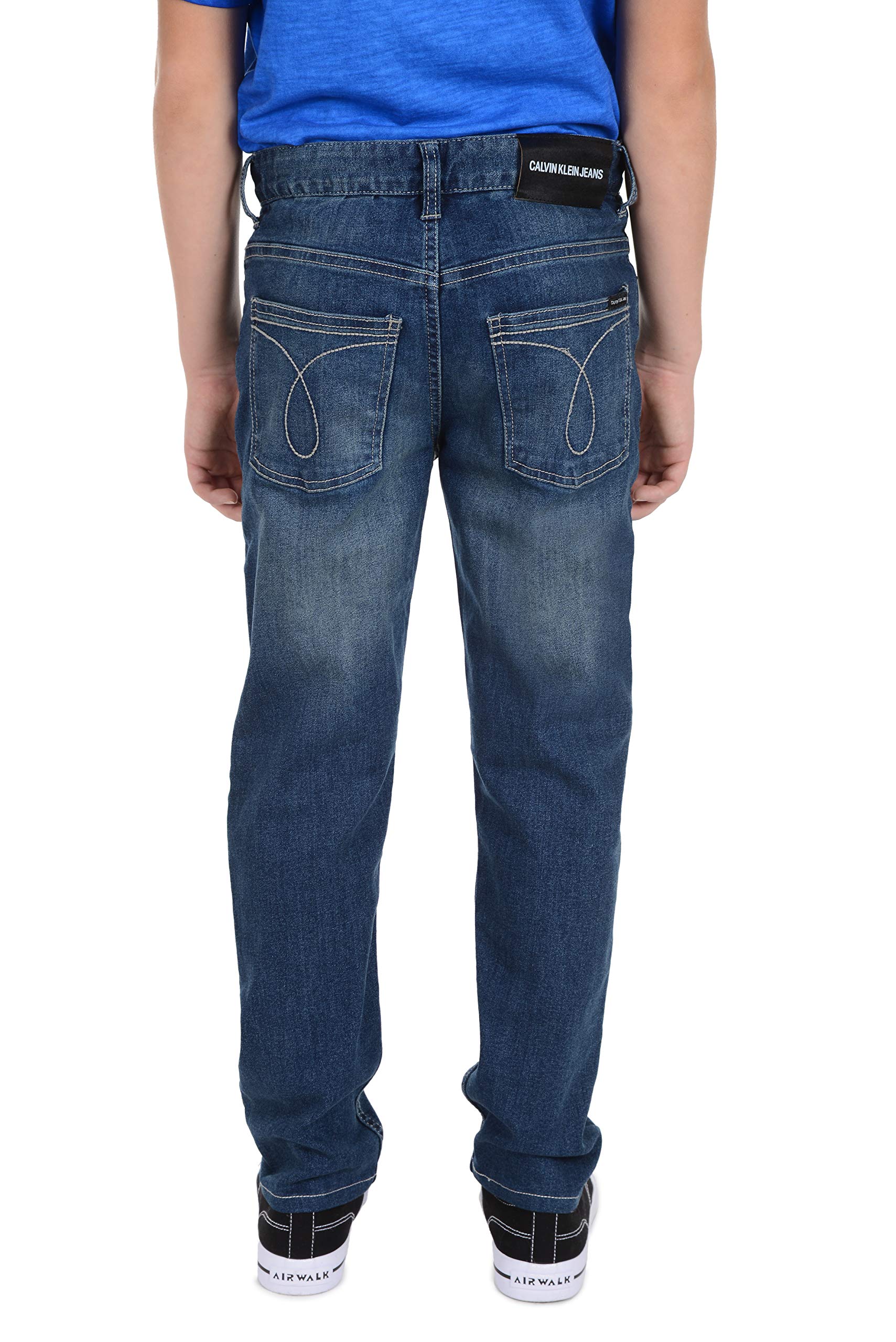 Calvin Klein Boys' Skinny Fit Stretch Denim Jeans, 5-Pocket Style, Zipper Fly & Button Closure, Authentic, 14