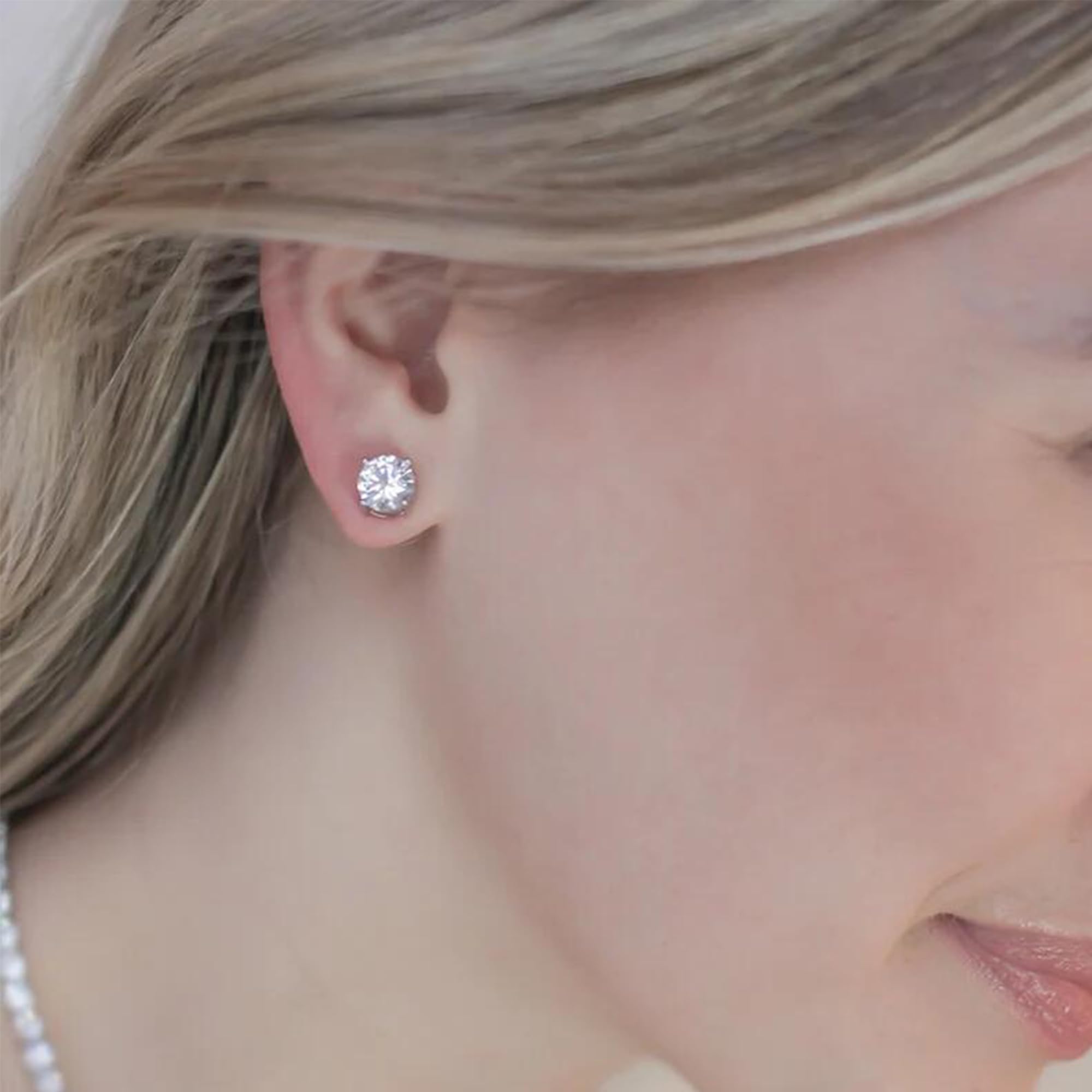 Women's 14K White Plated CZ Stud Earrings Simulated Diamond Round Cubic Zirconia Ear Stud Set(5 Pairs)