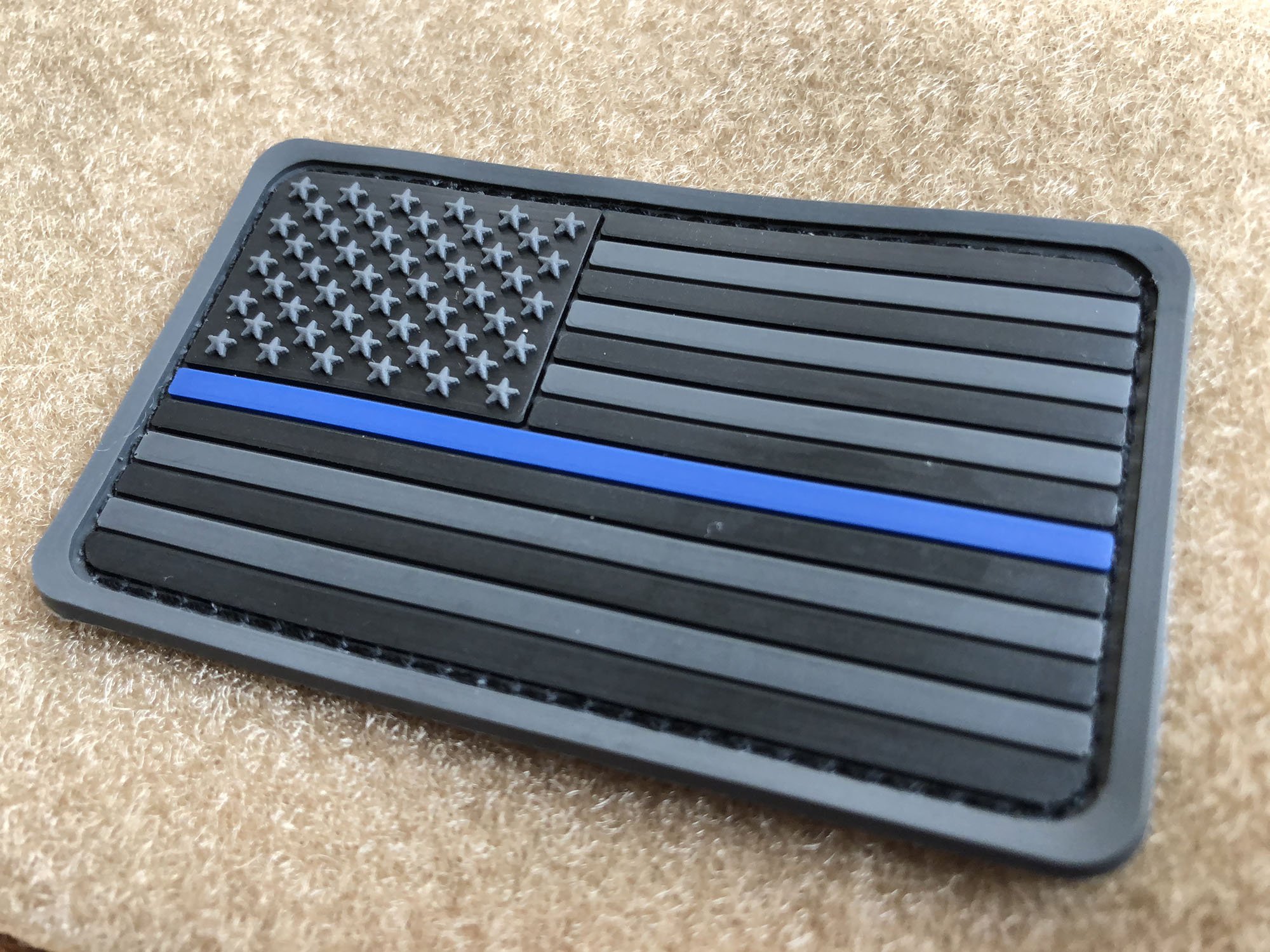 2 Pack 2x3.5 3D PVC Rubber Thin Blue Line US USA American Flag Patch Police Patch Hook-Fastener Backing (Gray)
