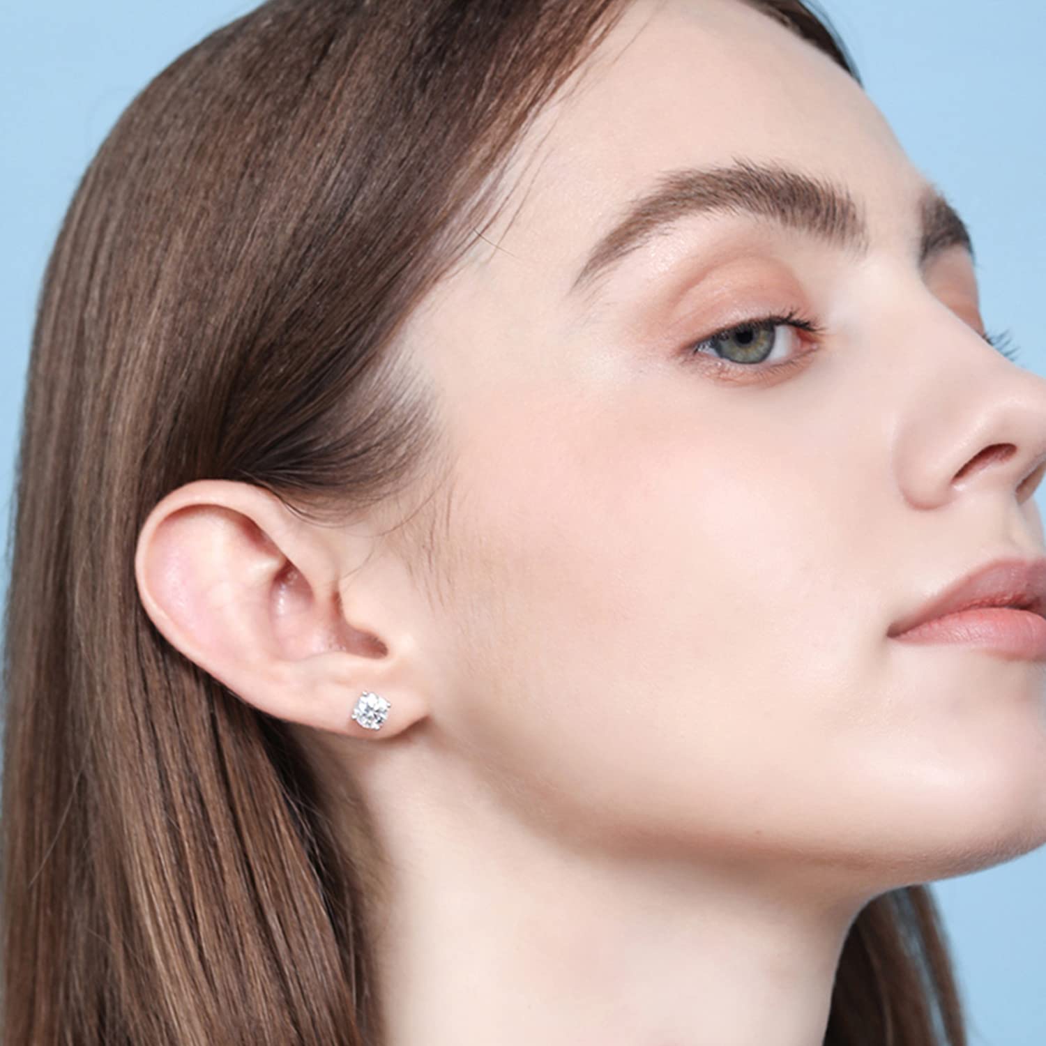 Women's 14K White Plated CZ Stud Earrings Simulated Diamond Round Cubic Zirconia Ear Stud Set(5 Pairs)