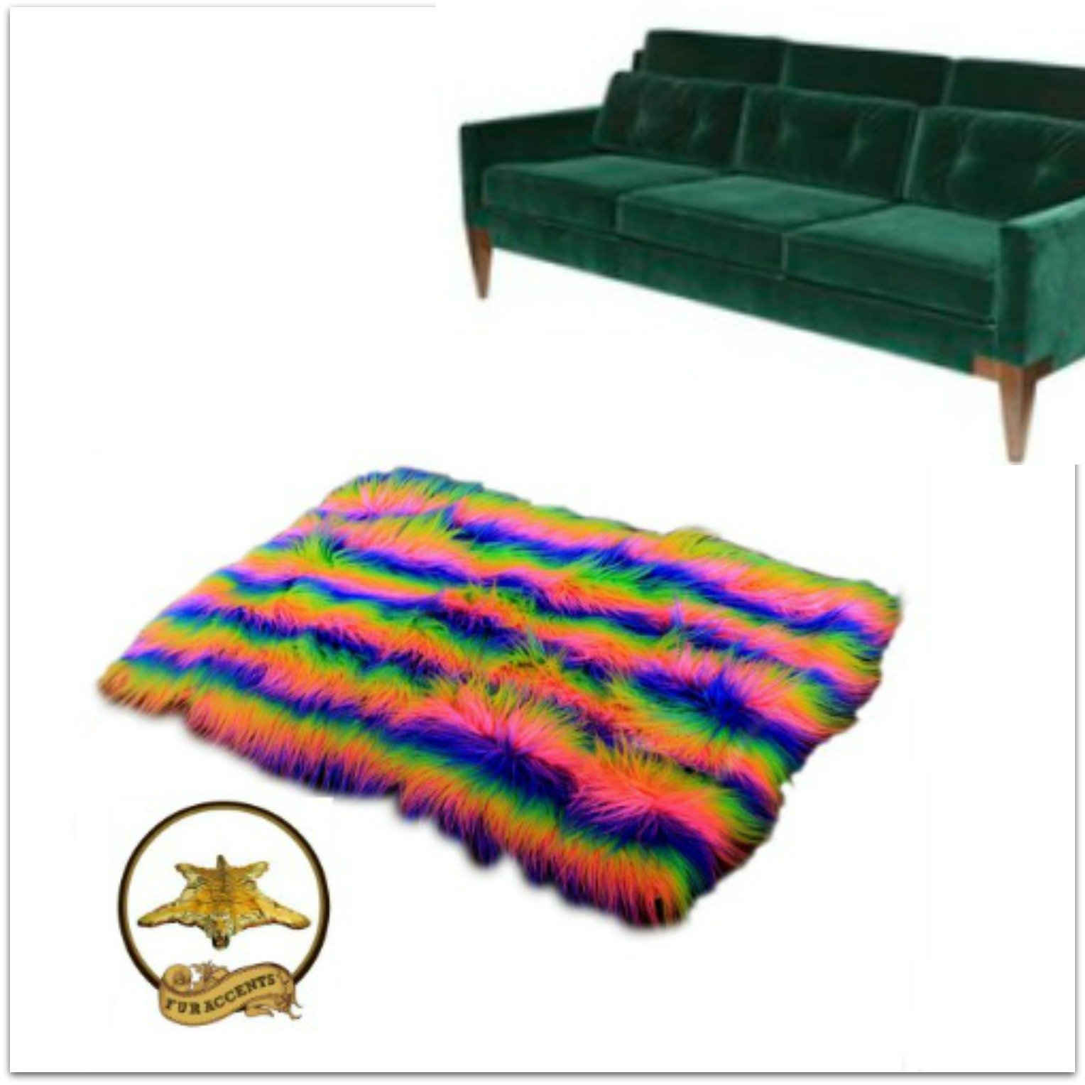 Fur Accents Shag Area Rug - Thick Long Hair Rainbow Shag Luxury Fur Carpet - Soft Faux Fur Sheepskin - Rectangle Accent Rug (5'x6')