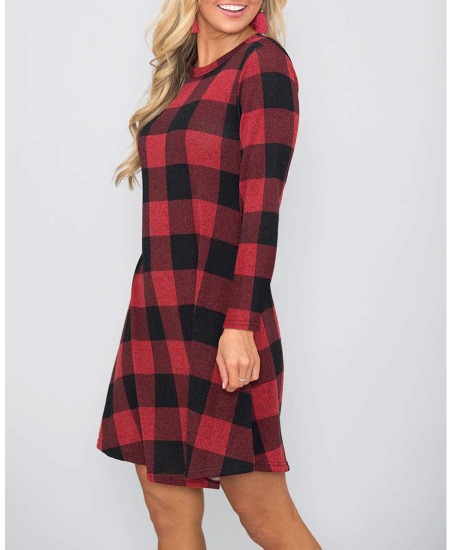MIROL Women's Long Sleeve Plaid Color Block Casual Swing Loose Fit Tunic Dress