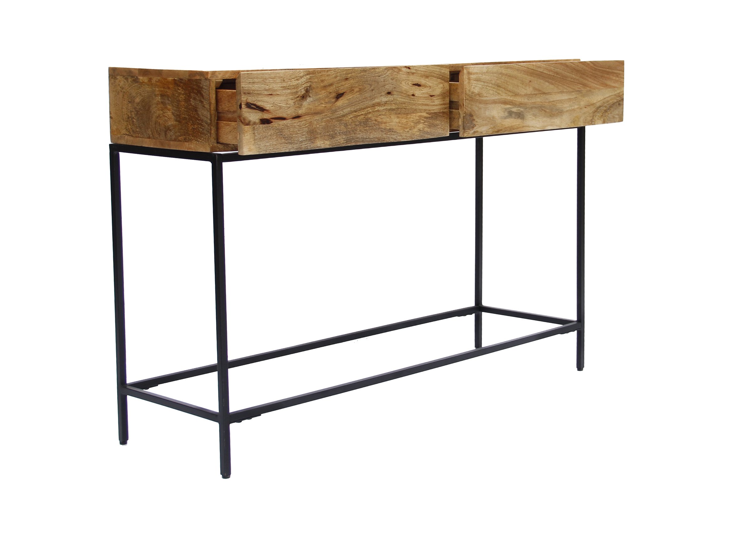 The Urban Port Mango Wood and Metal Console Table with Two Drawers, Brown