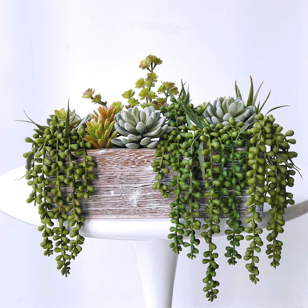 Supla 4 pcs Artificial Hanging Succulents Faux Burro's Tail Picks Trailing String of Pearls Succulent Greenery Sprays 13.4" L for Basket Planter Centerpiece Floral Arrangement Indoor Outdoor Decor