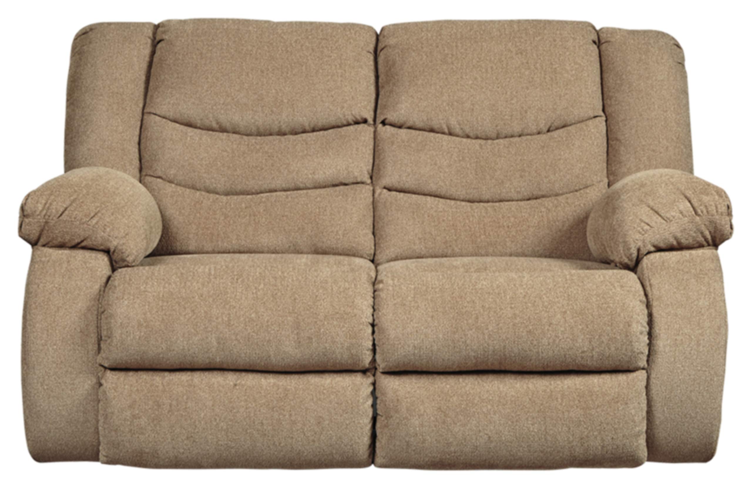 Signature Design by Ashley Tulen Modern Manual Pull Tab Reclining Loveseat, Light Brown