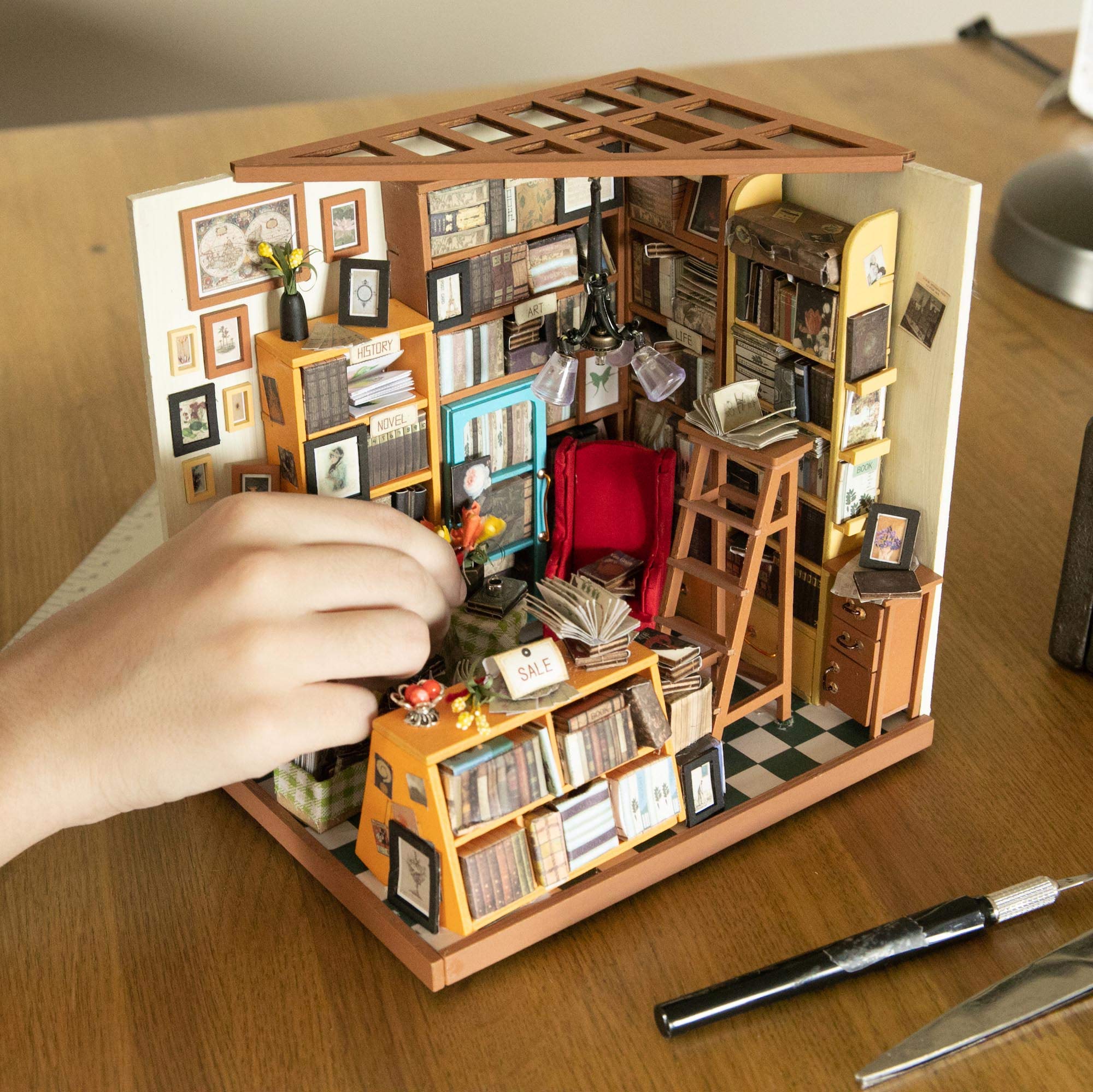 Fat Brain Toys DIY Miniature Model Kit: Harper's Library - Crafting Kit for Teens & Adults