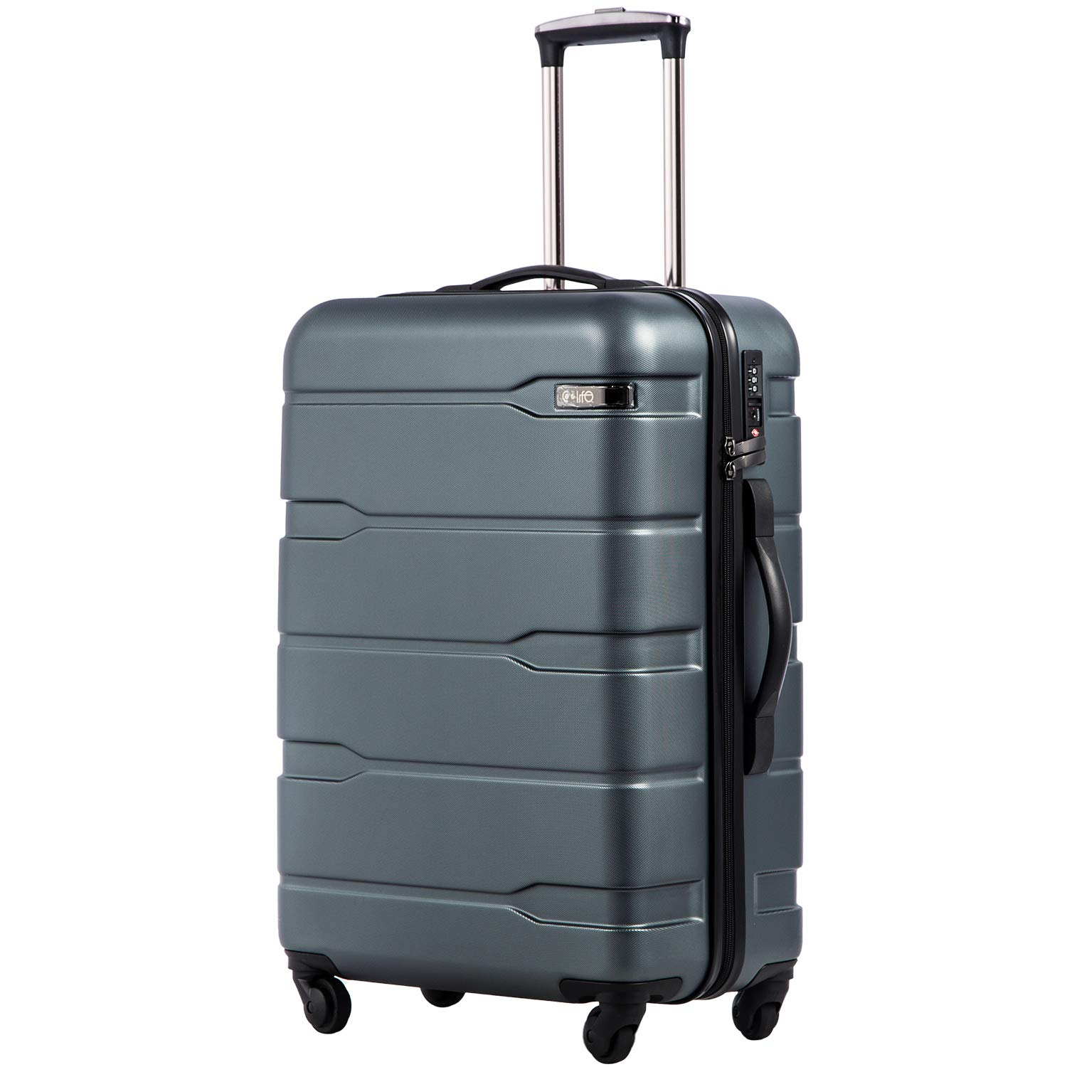 Coolife Luggage Expandable(only 28") Suitcase PC+ABS Spinner Built-In TSA lock 20in 24in 28in Carry on (Teal., S(20in_carry on))