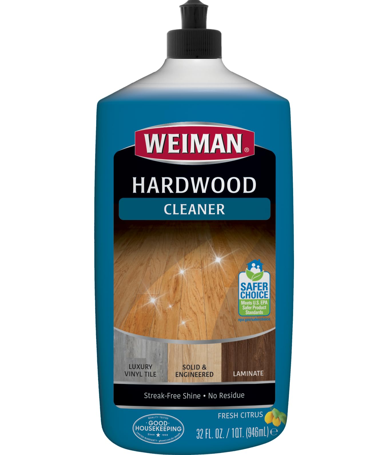 Weiman Hardwood Cleaner for Finished Hardwood Floors, Engineered Floors, Laminate - Streak-Free Results, EPA Safer Choice Certified, 32 oz