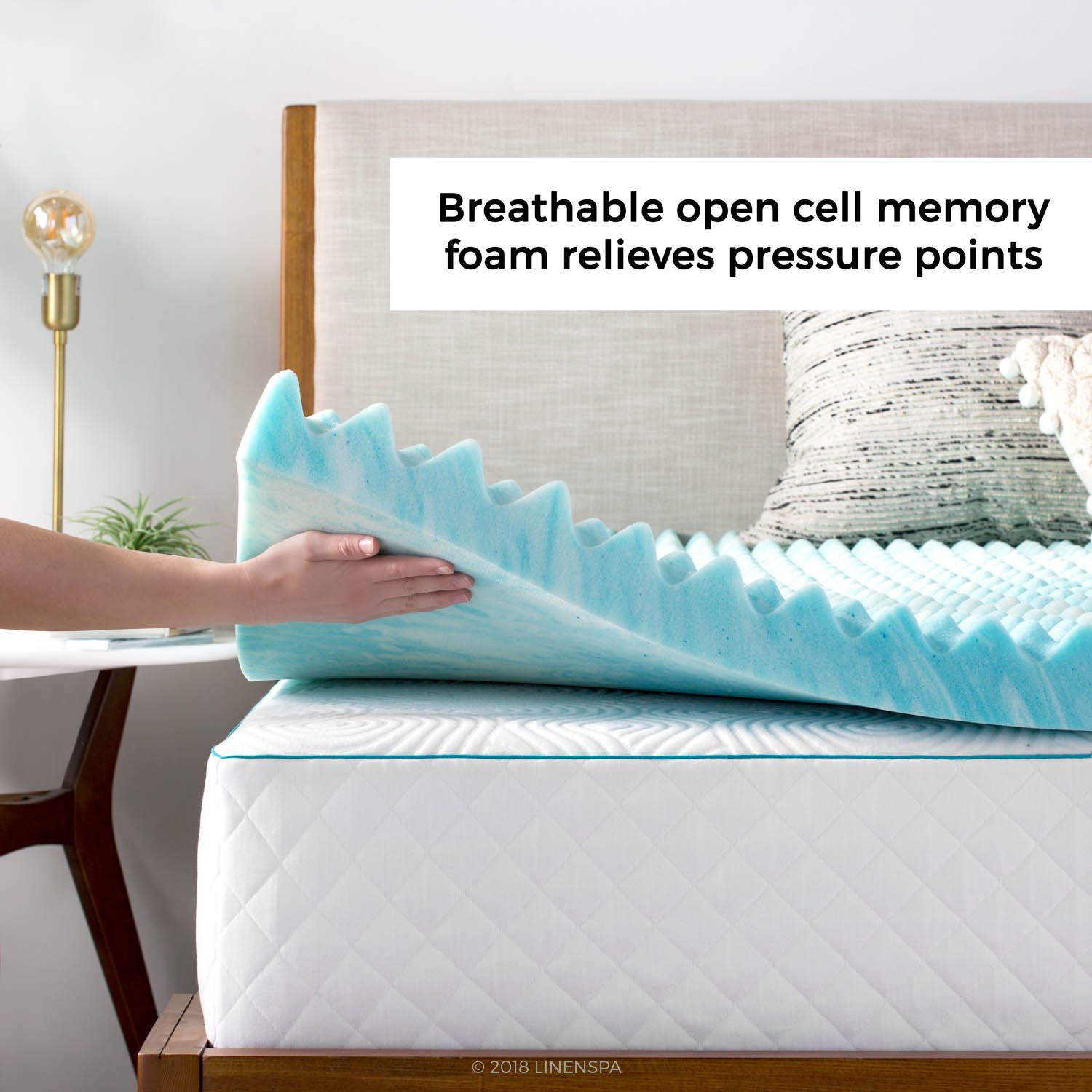 Linenspa 3 Inch Convoluted Gel Swirl Memory Foam Mattress Topper - Promotes Airflow - Relieves Pressure Points - King
