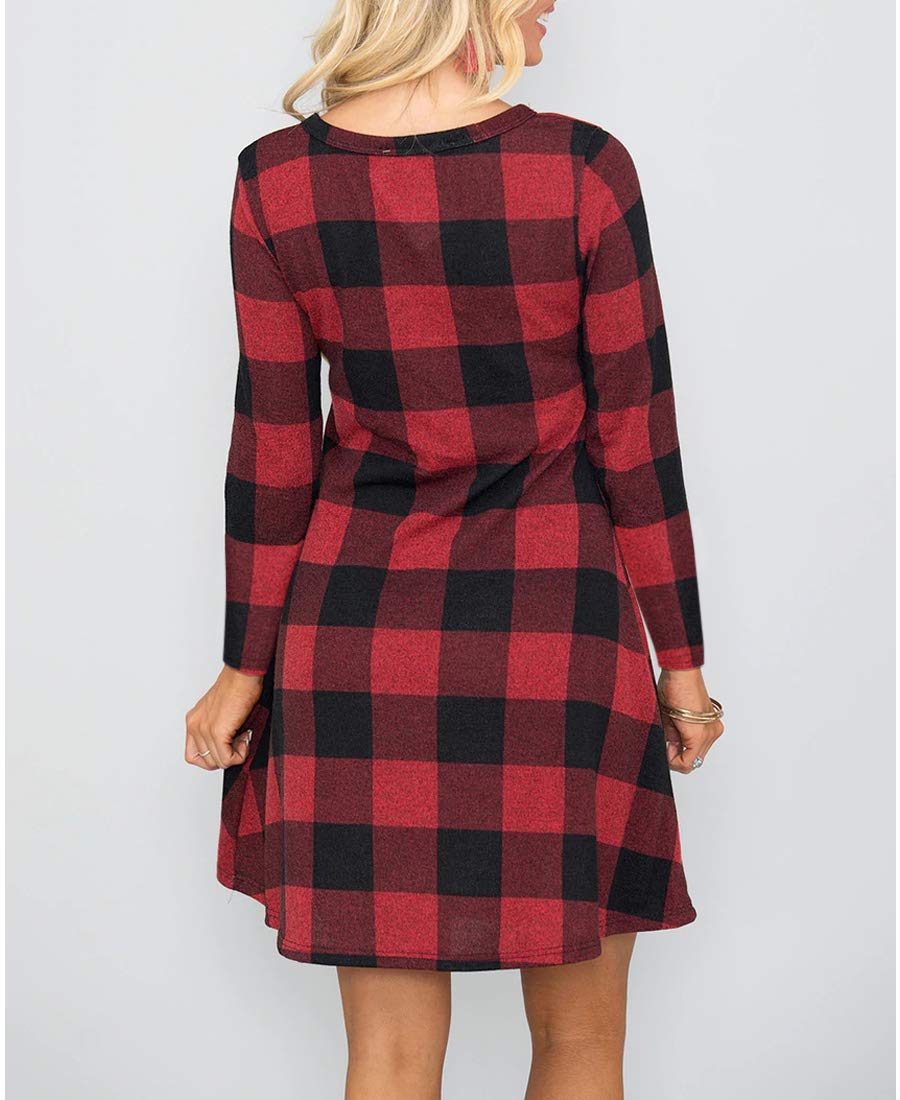 MIROL Women's Long Sleeve Plaid Color Block Casual Swing Loose Fit Tunic Dress