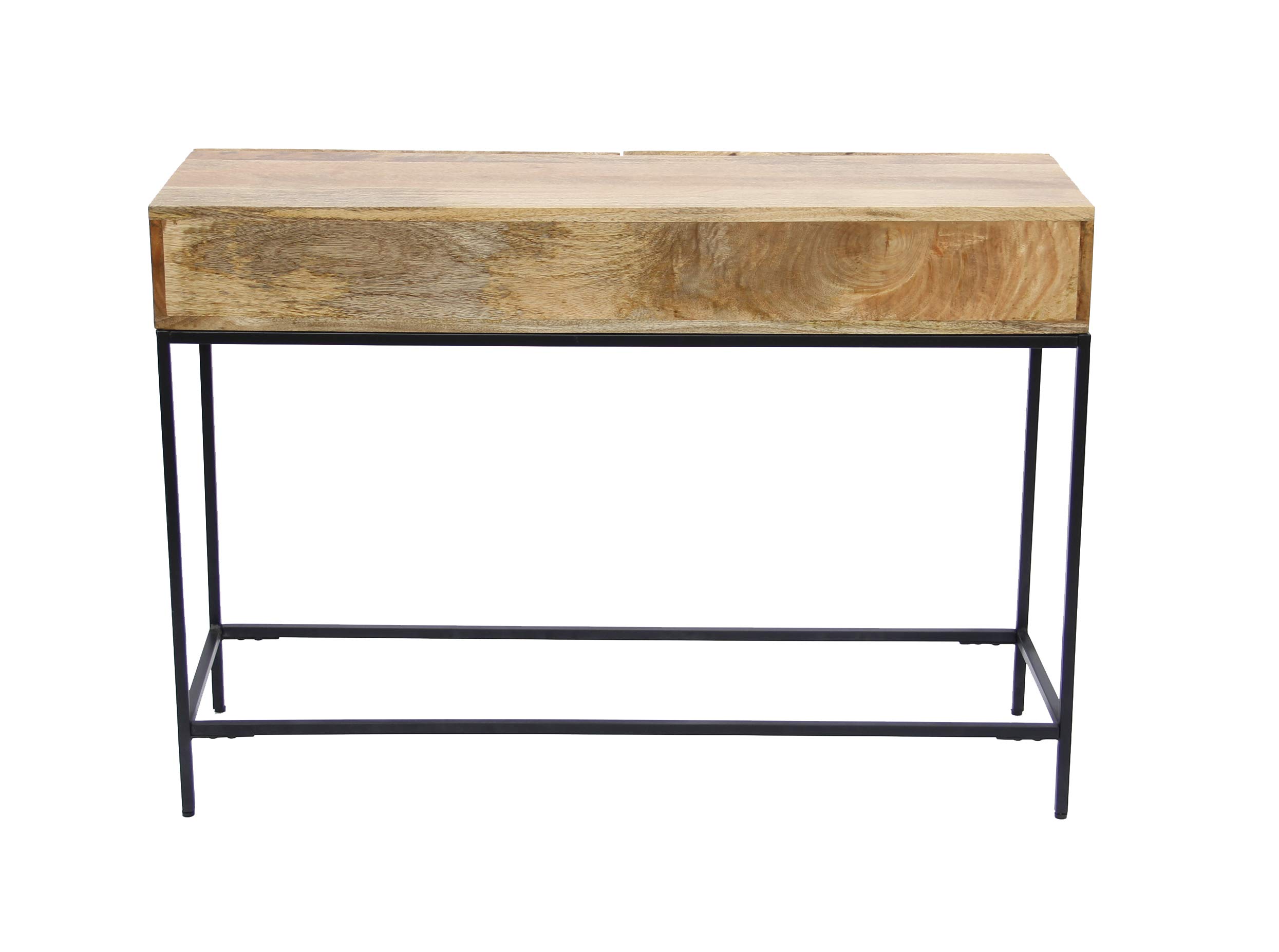 The Urban Port Mango Wood and Metal Console Table with Two Drawers, Brown